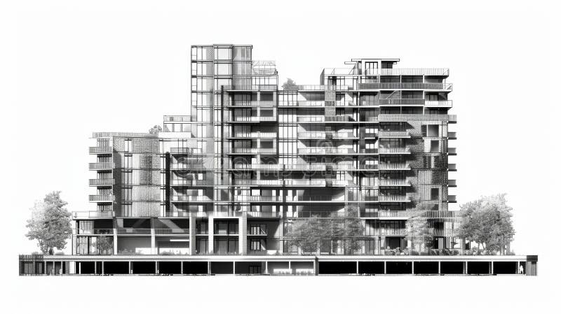 Architectural Rendering of a Contemporary Apartment Building with ... Architectural Rendering of a Contemporary Apartment Building with ...