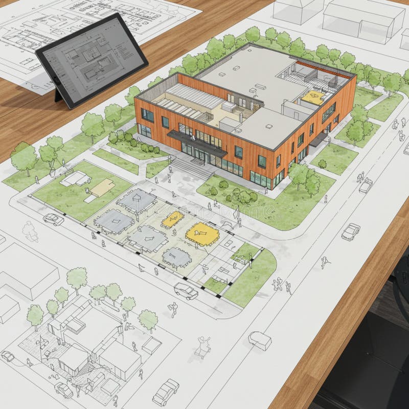 Architectural Rendering Depicts a Modern, Rectangular Two-story ...