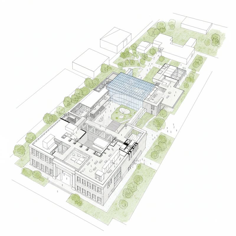 Architectural Rendering of a Modern Building Complex Featuring a Large ...