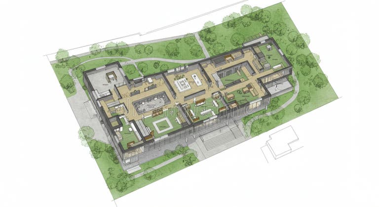 Architectural Rendering of a Modern Building with a U-shaped Layout ...