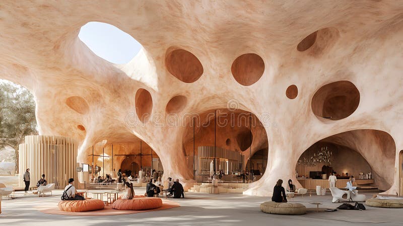 Architectural Rendering of a Modern Cafe with Organic Design Elements ...