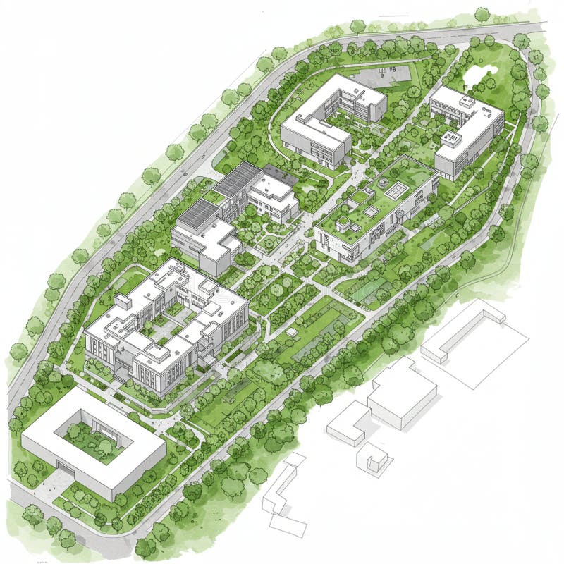 Architectural Rendering of a Modern Campus, Showcasing a Series of ...