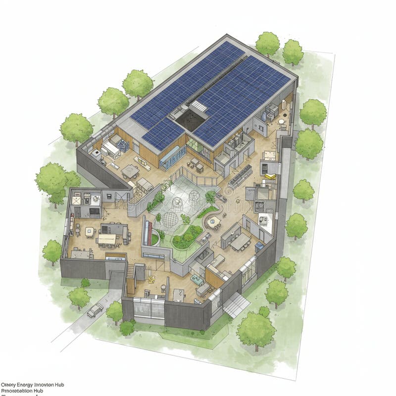 Architectural Rendering of a Modern Energy Innovation Hub. the Building ...