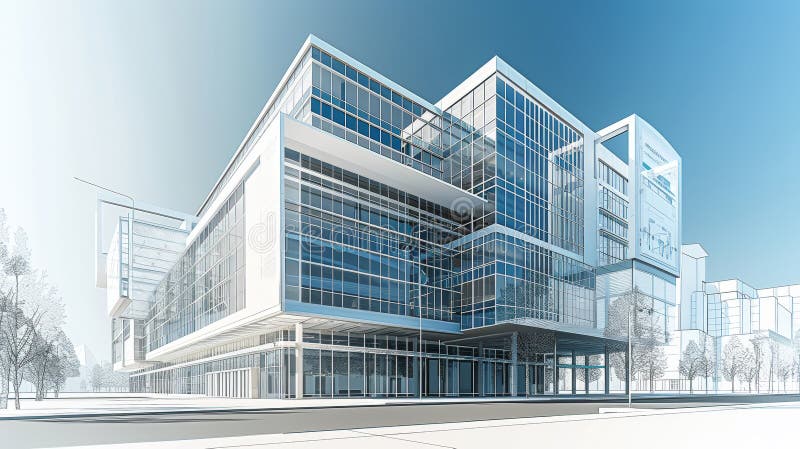 Modern Office Building with Detailed Blueprints. Generative AI Stock ...