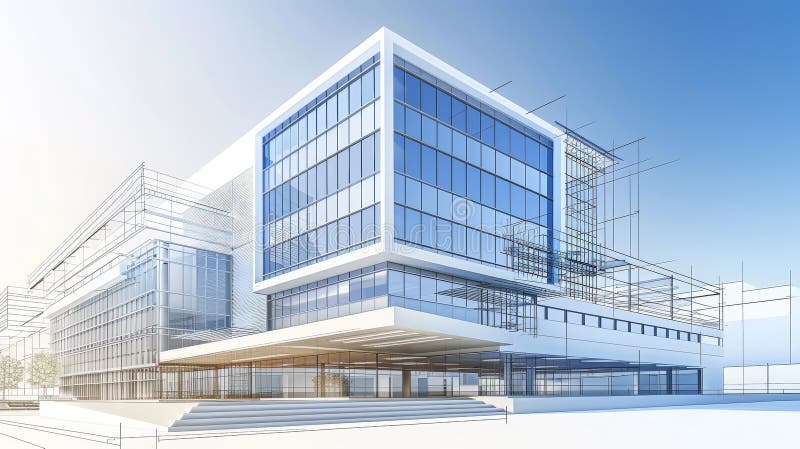 Modern Office Building with Detailed Blueprints. Generative AI Stock ...