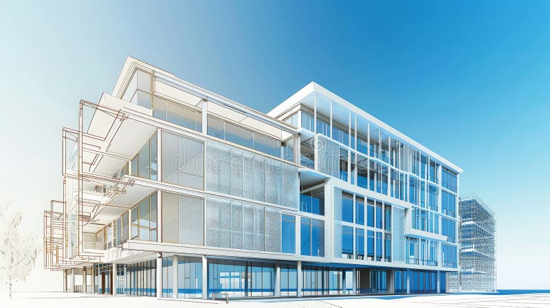 Modern Office Building with Detailed Blueprints. Generative AI Stock ...