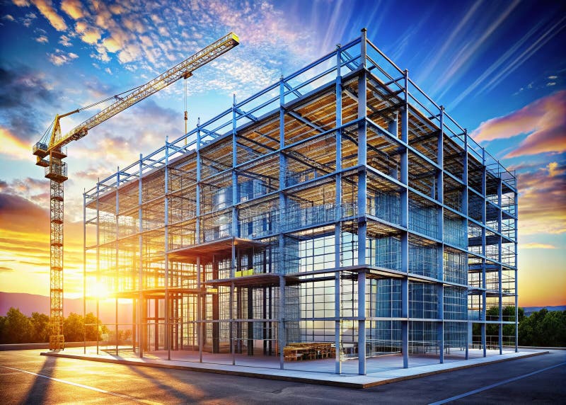 Architectural Rendering of a Modern Office Building Under Construction ...