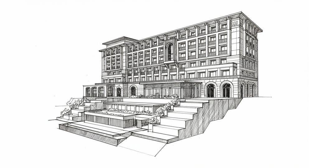 Architectural Rendering of a Multi-story Building Featuring a ...