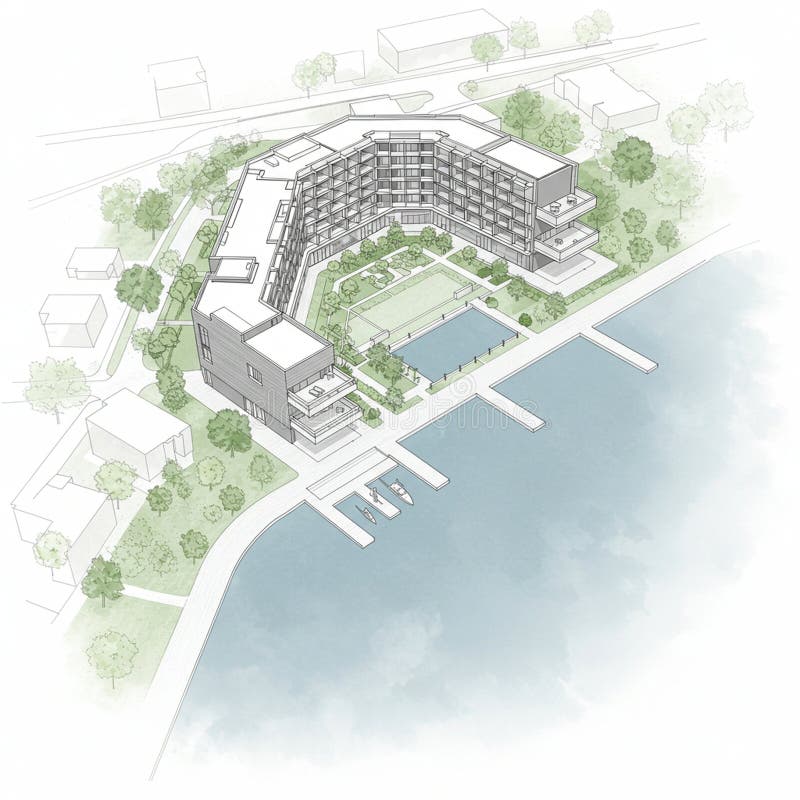 Architectural Rendering of a Modern, Mixed-use Urban Development ...