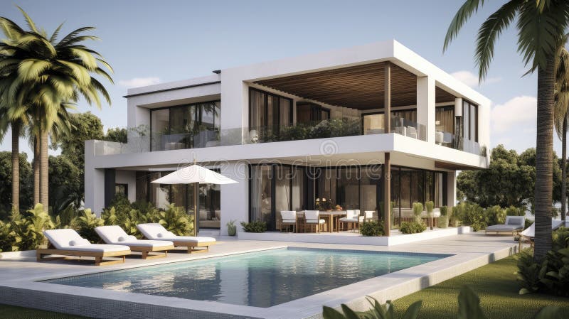 Architectural Rendering of a Sleek, Modern Vill. Stock Photo - Image of ... Architectural Rendering of a Sleek, Modern Vill. Stock Photo - Image of ...