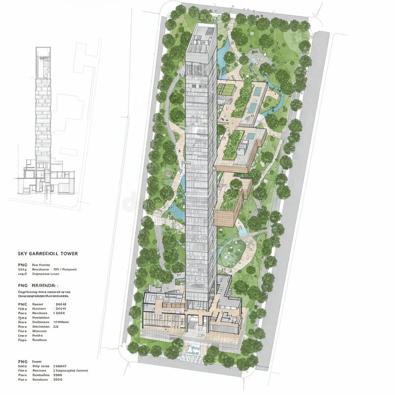 Architectural Rendering of a Tall, Rectangular Skyscraper Labeled "Sky ...