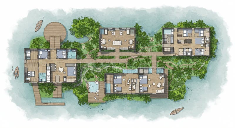 Resort Layout Design Featuring Multiple Bungalows Arranged Around ...