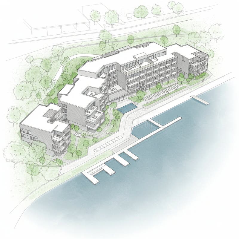 Architectural Rendering of a Waterfront Residential Complex with a ...