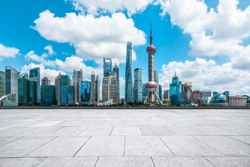 Architectural Scenery and Empty Square Roads of Shanghai Stock Image ...