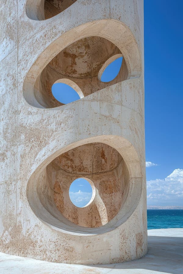 Architectural Sculpture with Circular Openings Overlooking the Sea ...