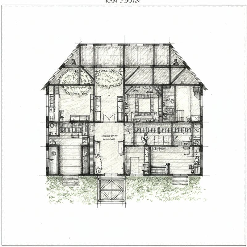 Architectural Section Drawing of a Two-story Barn-style Building ...