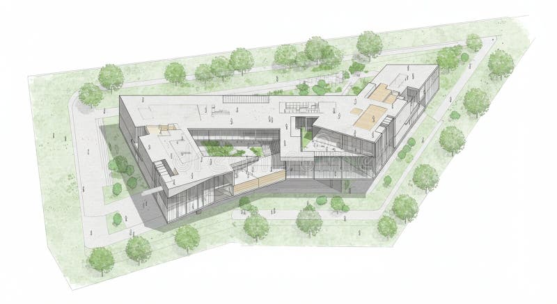 Architectural Site Plan Depicting a Modern Building with an Irregular ...
