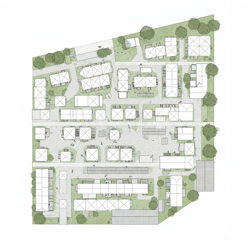 Architectural Site Plan Depicting a Rectangular Arrangement of Multiple ...