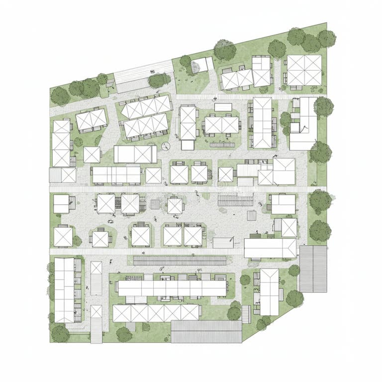 Architectural Site Plan Depicting a Rectangular Arrangement of Multiple ...