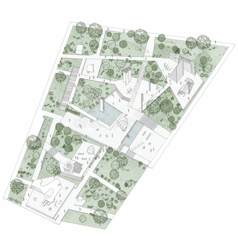 An Architectural Site Plan Features Geometric Sections Filled with ...