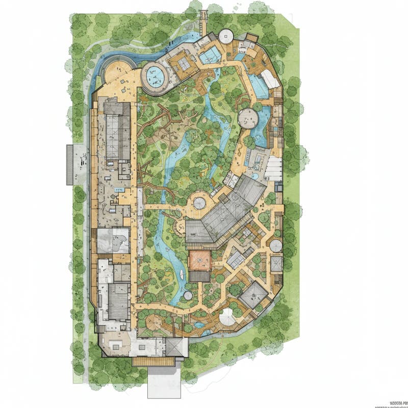 Architectural Site Plan Featuring a Blend of Structures and Landscaping ...