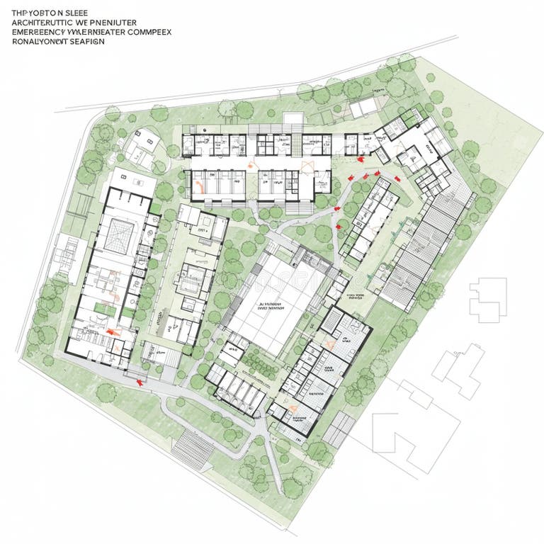 Architectural Site Plan Featuring a Complex of Interconnected ...