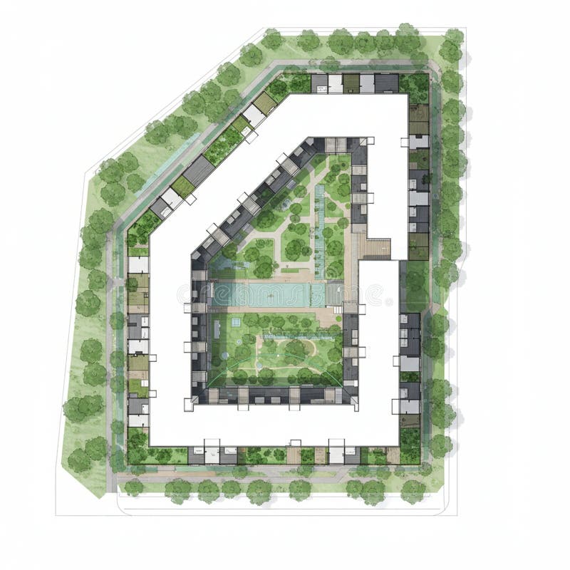 Architectural Site Plan Featuring a Hexagonal Building with a Large ...