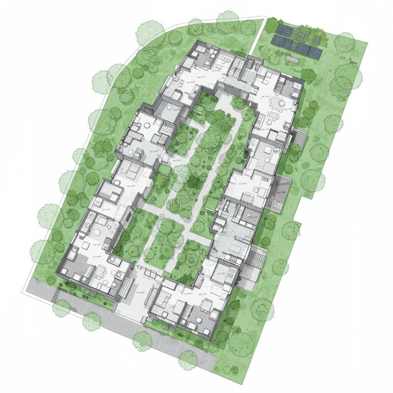 Architectural Site Plan Featuring a Rectangular Building Surrounded by ...