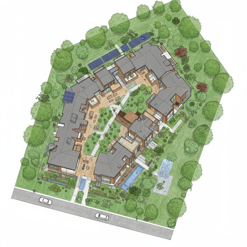 Architectural Site Plan of a Modern Residential Complex Surrounded by ...