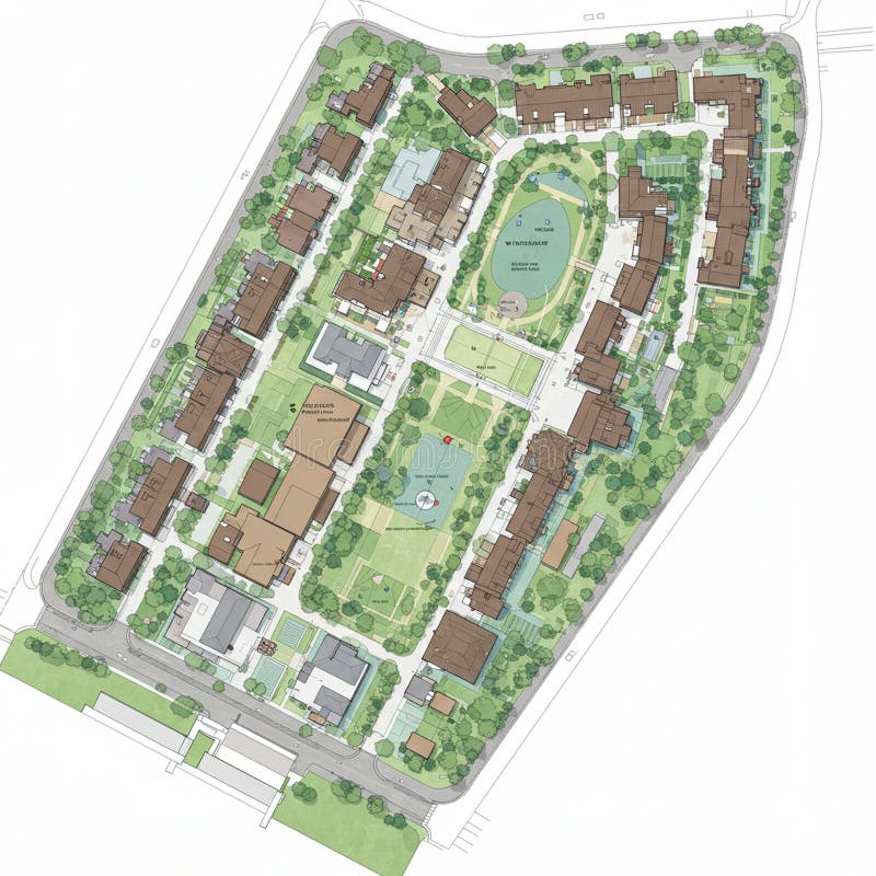Architectural Site Plan of a Residential Complex with Multiple Brown ...