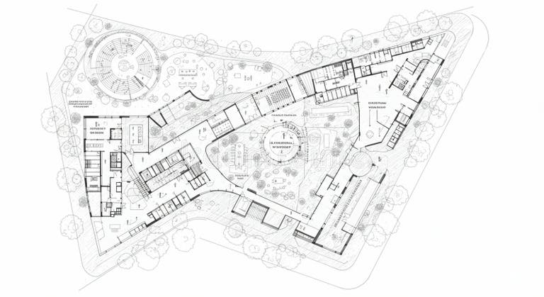 Architectural Site Plan Showcasing a Complex Layout of Interconnected ...