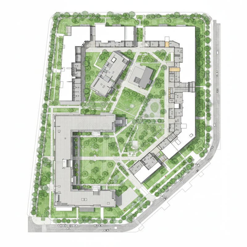 Site Plan of a Sports Complex Featuring Multiple Basketball Courts, a ...