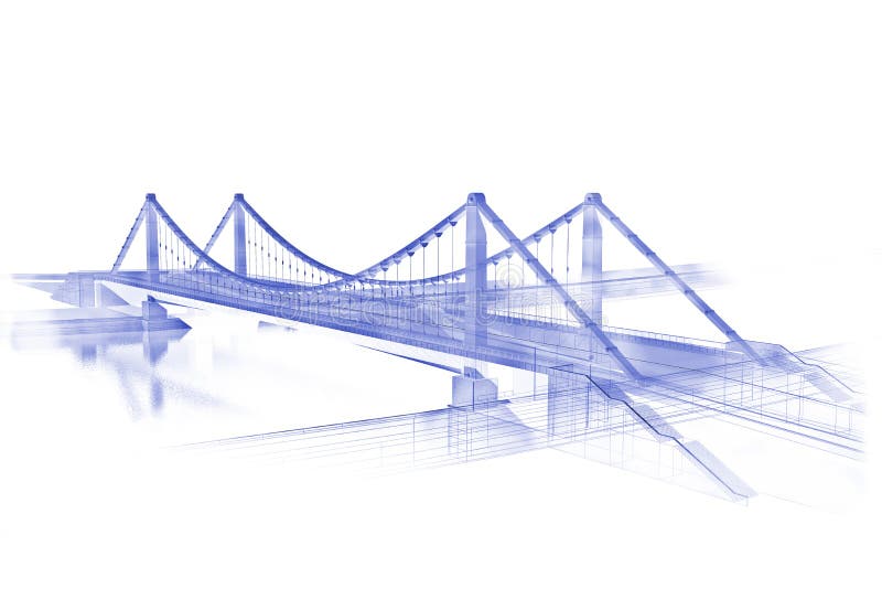 Architectural Sketch: Bridge in Blue Stock Illustration - Illustration ...