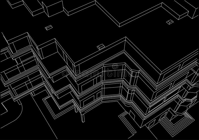 Architectural Sketch Building on Black Background Stock Vector ...