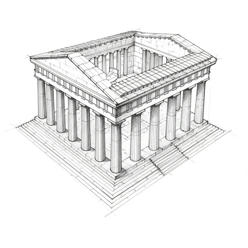 Greek Doric Temple Drawing Stock Illustrations – 385 Greek Doric Temple ...