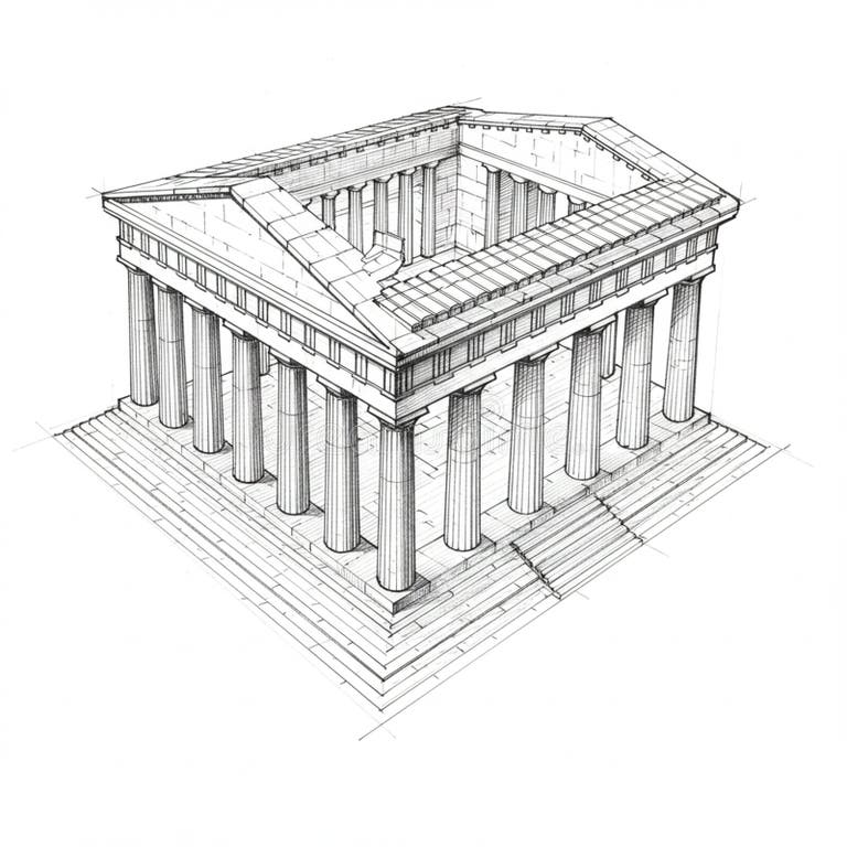 An Architectural Sketch of a Classical Greek Temple Features a ...