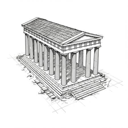 An Architectural Sketch of a Classical Greek Temple Featuring a ...