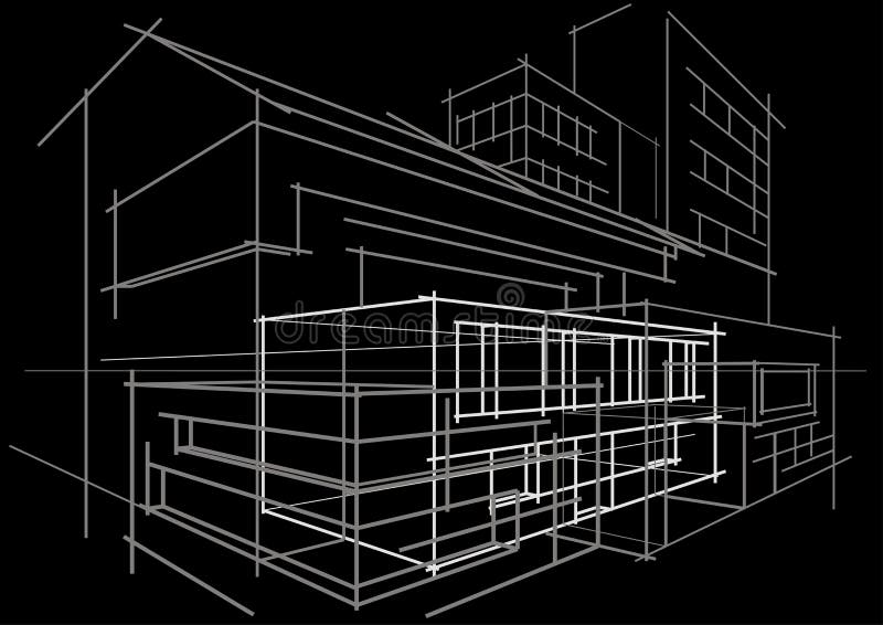 Architectural Sketch Concept Abstract Building on Black Background ...