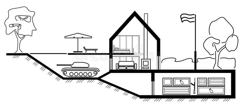 Architectural Sketch Cottage Section with Underground Hidden Tank in ...