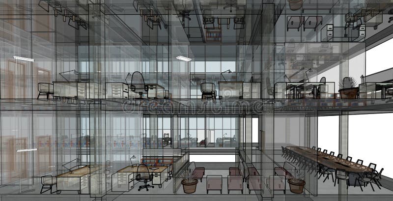 Architectural Sketch Drawing Building Model Stock Vector - Illustration ...