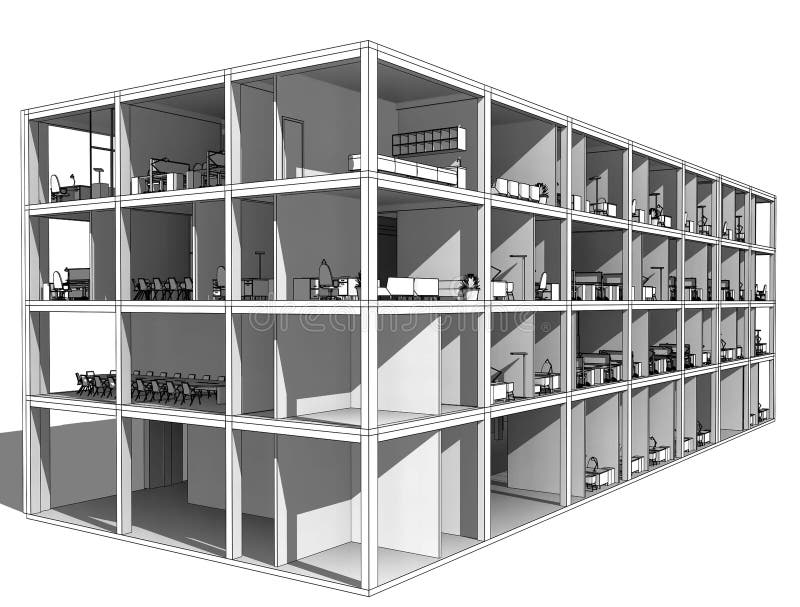 Architectural Sketch Drawing Building Model Stock Vector - Illustration ...
