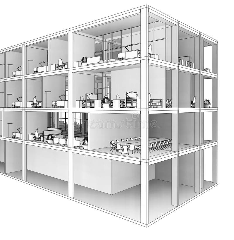 Architectural Sketch Drawing Building Model Stock Illustration ...