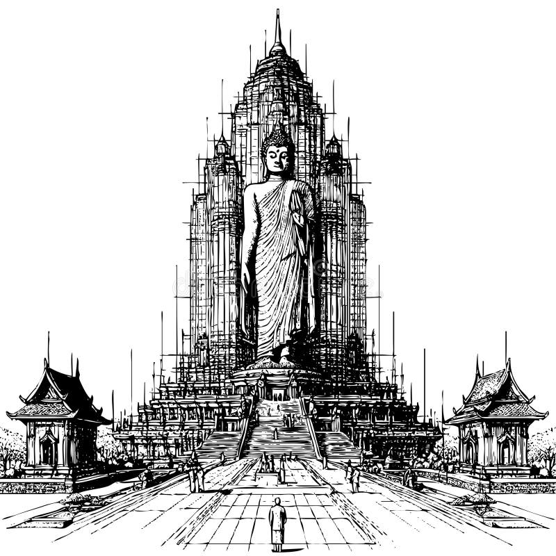 Architectural Sketch of the Exterior of Buddha Statue Stock ...