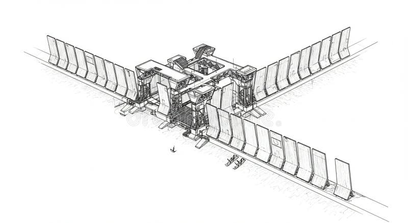 Architectural Sketch of a Futuristic Structure with a Central Complex ...