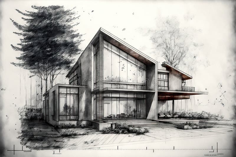 Architectural Sketch of a House Stock Illustration - Illustration of ...