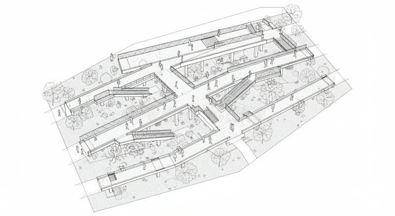 Architectural Sketch of a Large, Open Public Space Featuring a Series ...