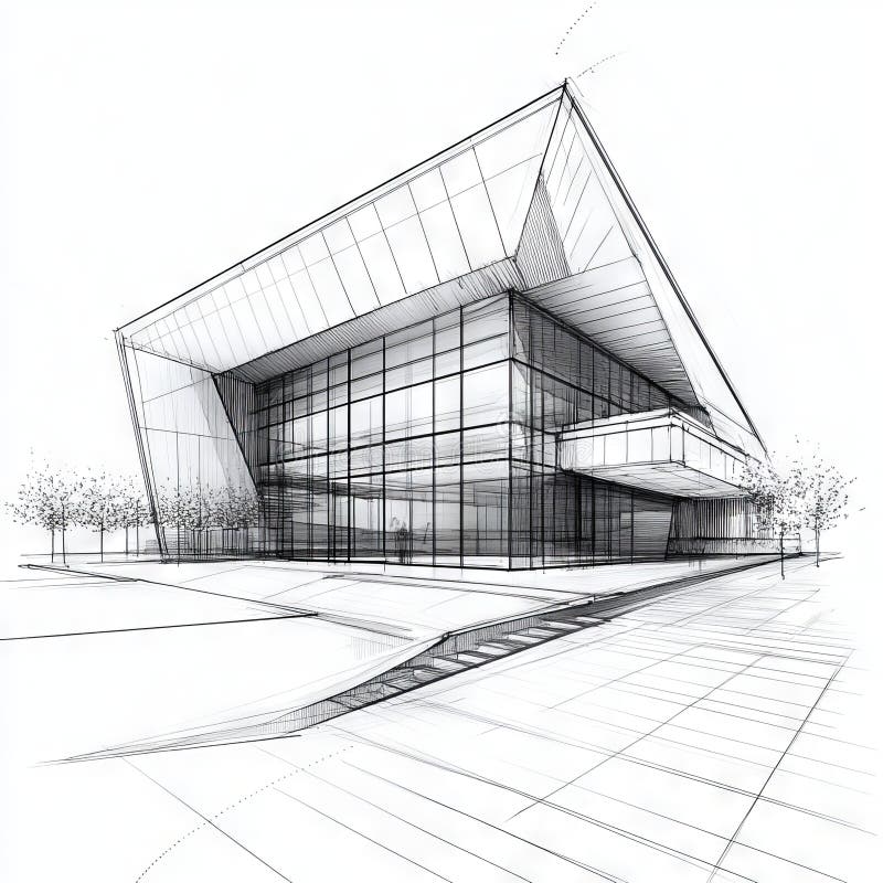 Detailed Architectural Sketch of Modern Multi-Story Building. Stock ...