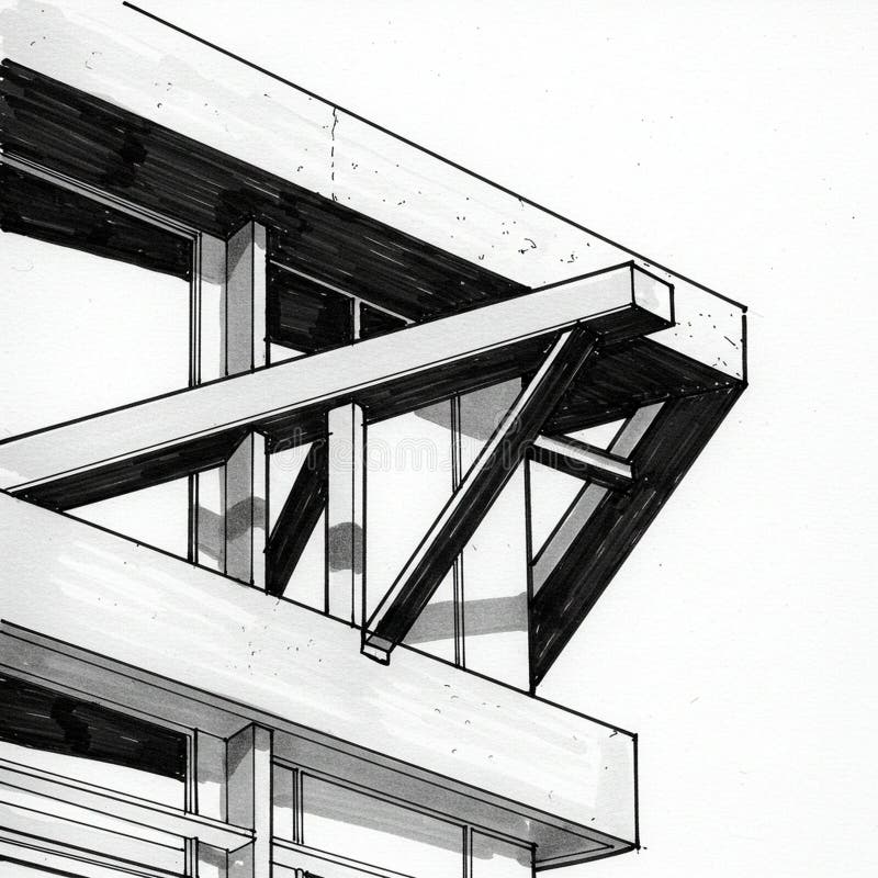 Architectural Sketch of a Modern Building Corner with a Focus on ...