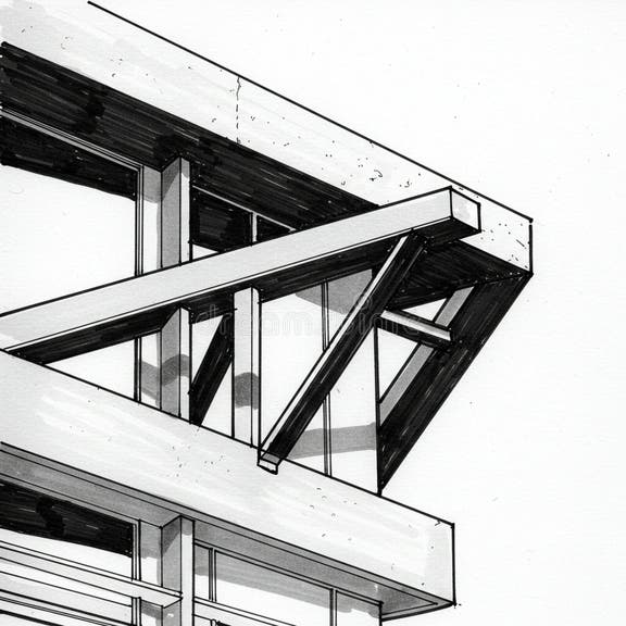 Architectural Sketch of a Modern Building Corner with a Focus on ...