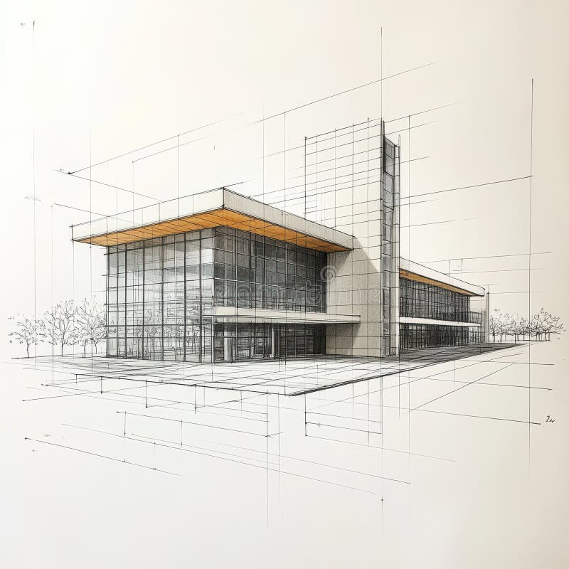 Architectural Sketch Modern Building Design Glass Facade Stock ...